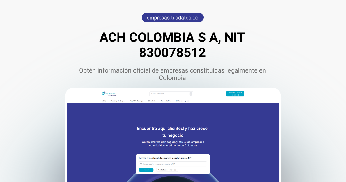 ACH COLOMBIA S A | 830078512 | Tusdatos Empresas